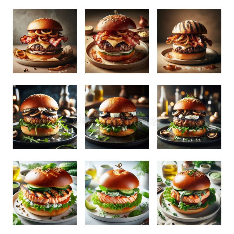 Gourmet Burger Collage imagen de archivo. Imagen de bocado - 376303871