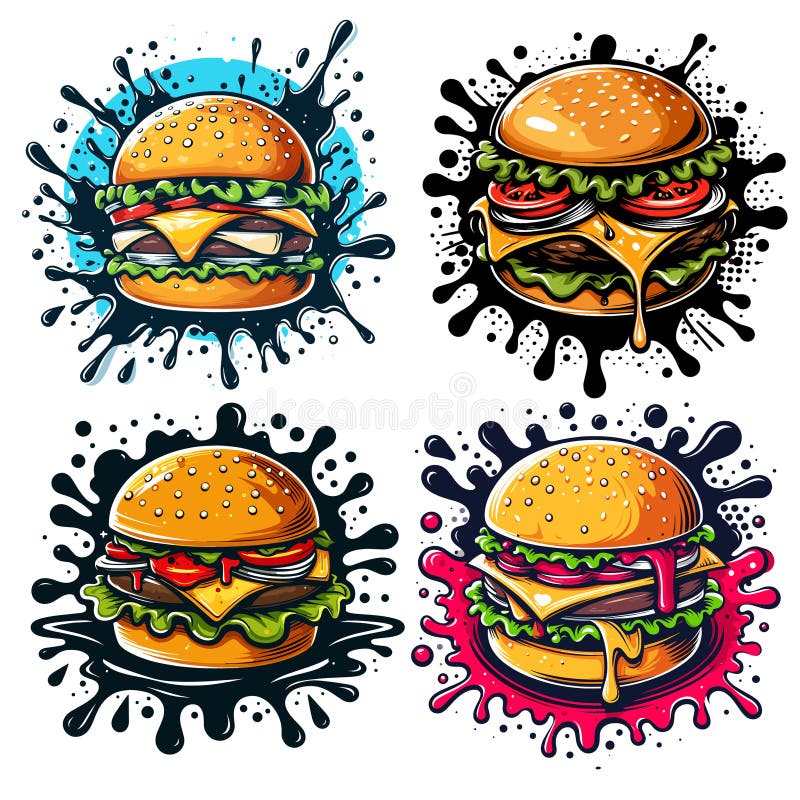 Vector Art of Gourmet Burgers with Dripping Cheese and Sauce Splashes ...