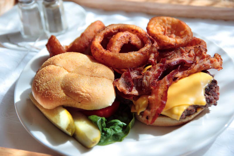 Gourmet burger platter stock photo. Image of platter, bacon - 3475808