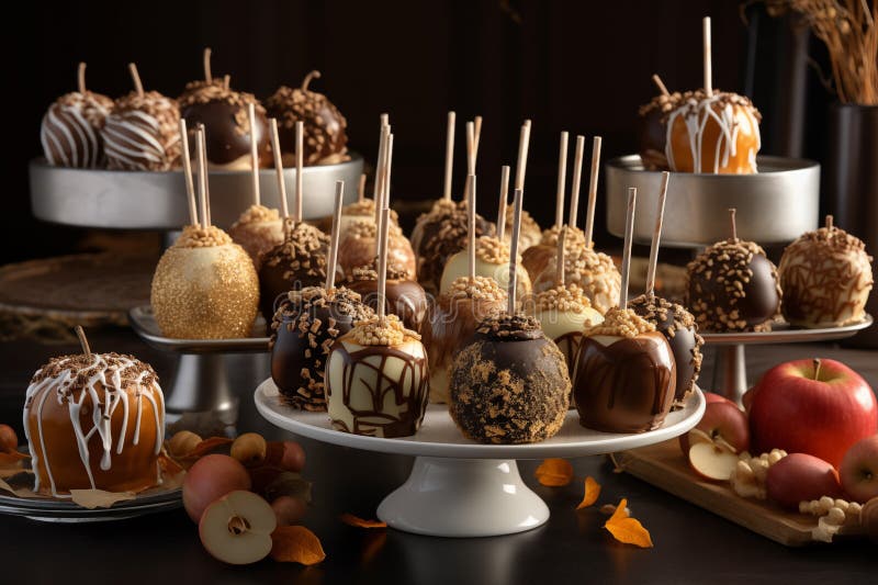 Gourmet Caramel Apples with Assorted Toppings Stock Illustration ...