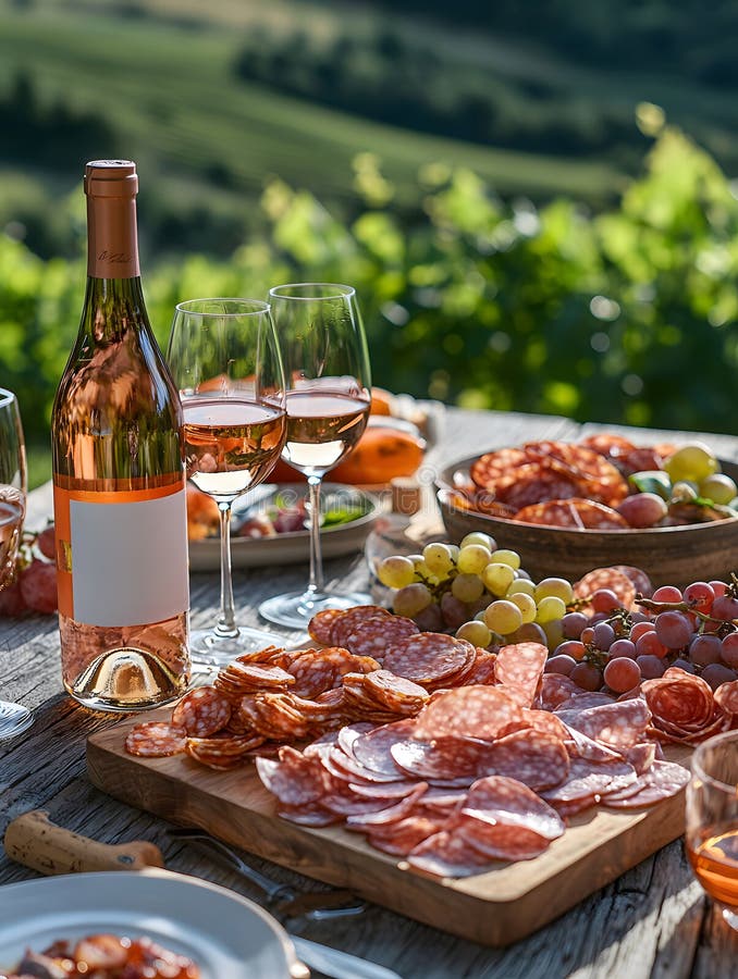 Elegant Vineyard Dining Experience Featuring Wine and Gourmet Spreads ...