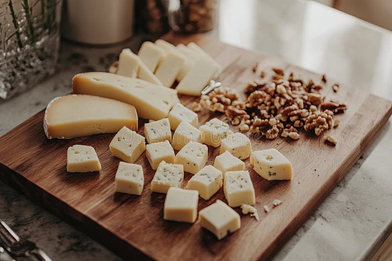 Gourmet Cheese Board with Assorted Cheeses and Walnuts, Perfect for ...