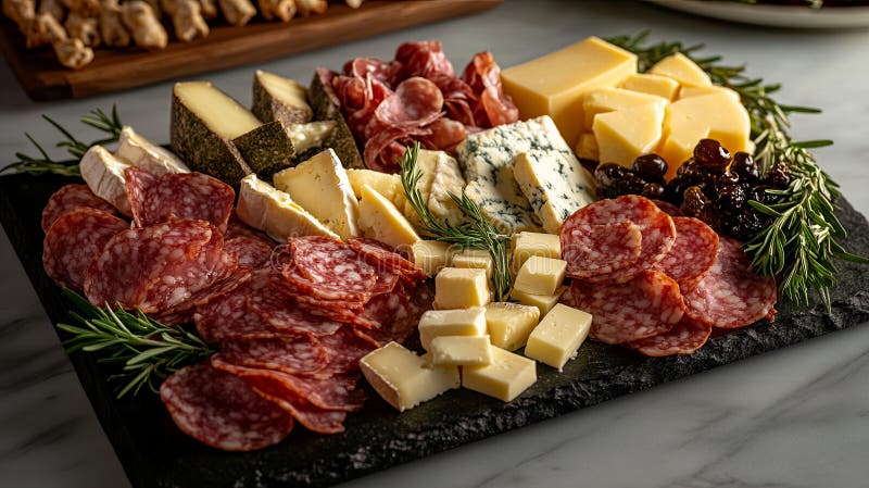 Gourmet Cheese Board Featuring Artisanal Cheeses and Cured Meats Stock ...