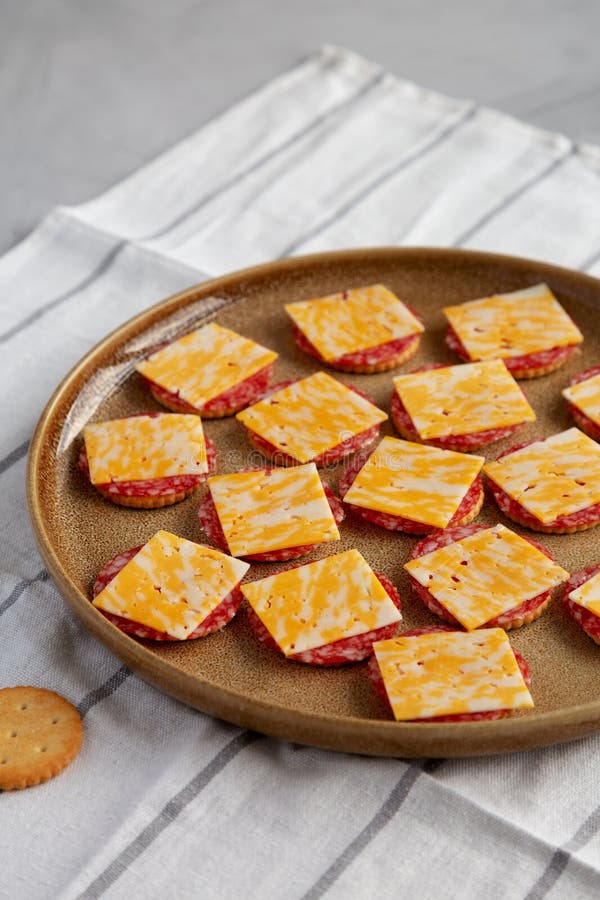 Gourmet Cheese Meat and Crackers on a Plate, Side View Stock Image ...