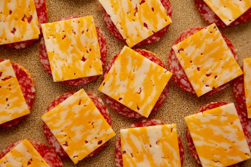 Gourmet Cheese Meat and Crackers on a Plate, Top View. Close-up Stock ...