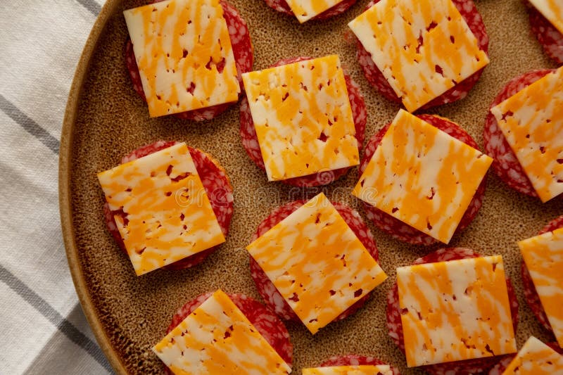 Gourmet Cheese Meat and Crackers on a Plate, Top View. Close-up Stock ...