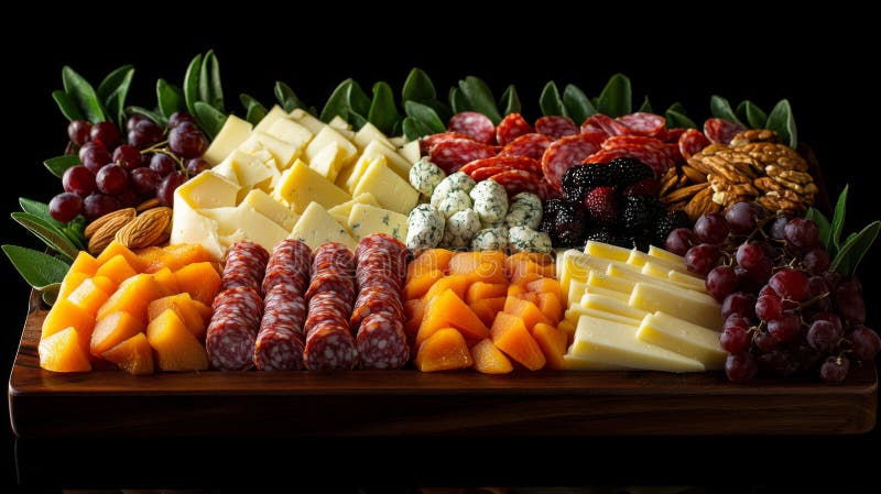 Gourmet Cheese and Meat Platter with Fruit and Nuts Stock Illustration ...