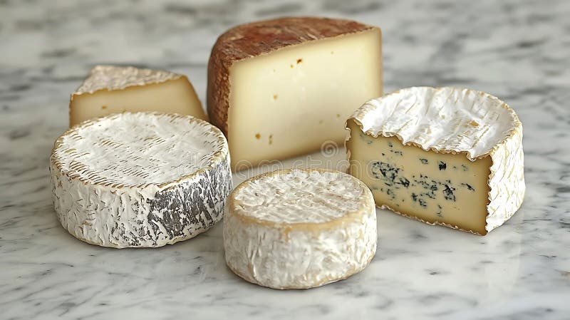 Gourmet Cheese Selection on Marble Background a Close Up of Four ...