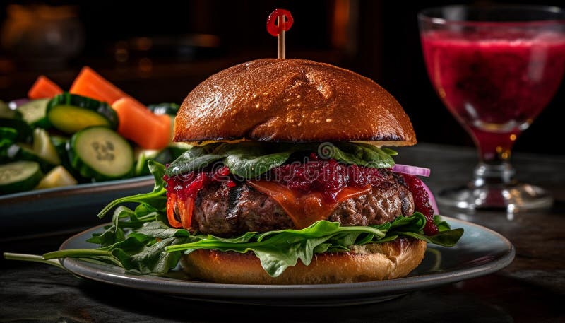 Gourmet Cheeseburger with Fresh Tomato on Rustic Bun Generated by AI ...