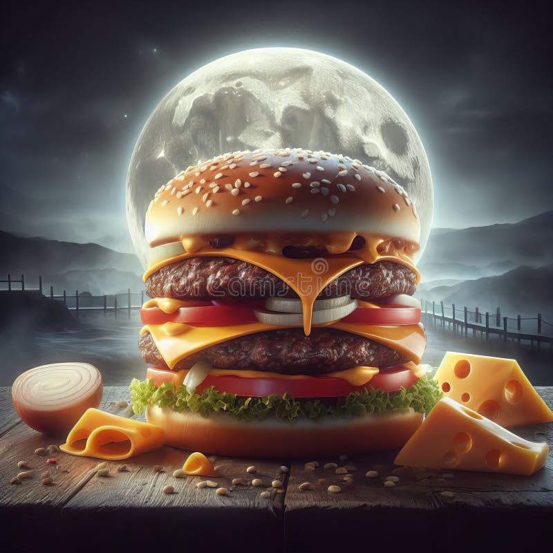 Gourmet Cheeseburger with Layers of Beef Patties and Cheese Under Full ...