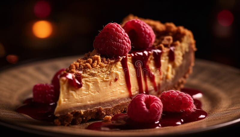 Gourmet Cheesecake Slice with Raspberry Sauce Drizzle Generated by AI ...