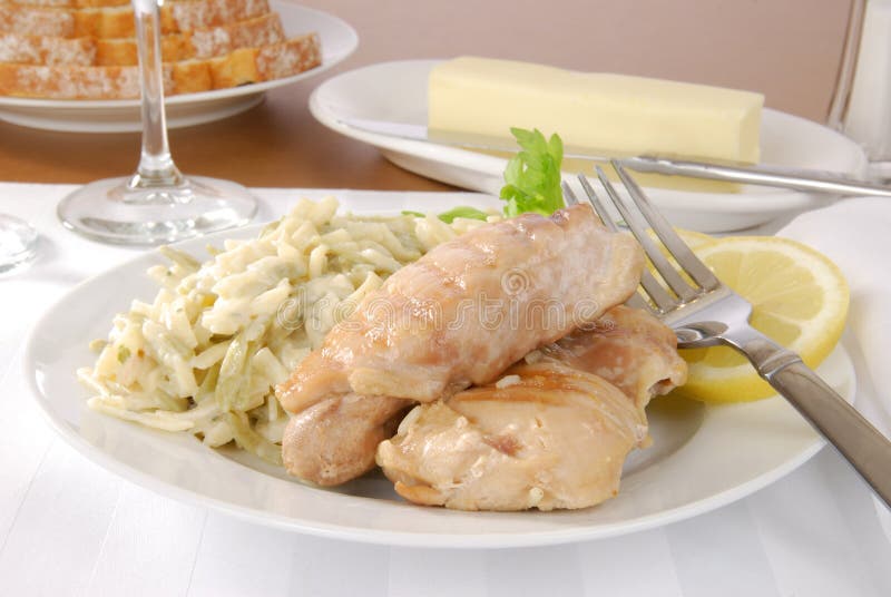 Gourmet chicken dinner stock image. Image of sliced, fried - 20078485
