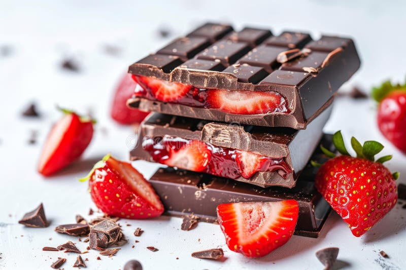 Gourmet Chocolate Bar with Strawberries Stock Photo - Image of organic ...