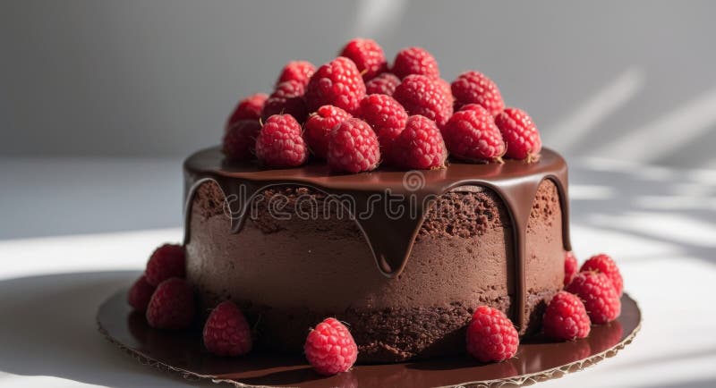 Gourmet Chocolate Cake with Raspberries and Chocolate Icing. Stock ...