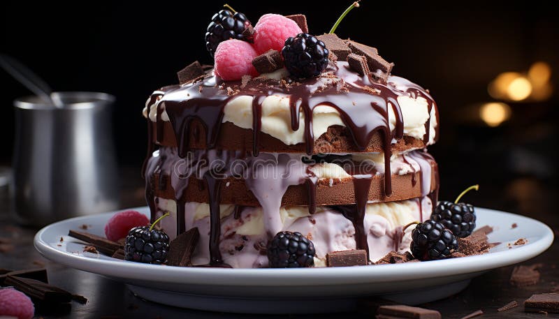 A Gourmet Chocolate Cake Slice with Fresh Raspberry Indulgence ...