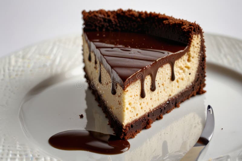 Gourmet Chocolate Cheesecake with Cookie Crust Isolated on White ...