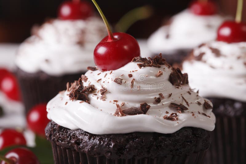 Gourmet Chocolate Cupcakes Black Forest Macro. Horizontal Stock Photo ...