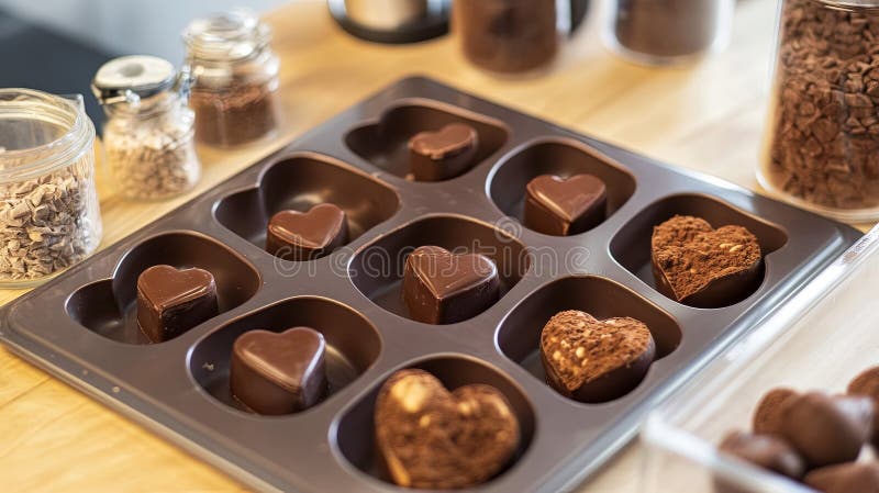 A Gourmet Chocolate-making Workshop with Heart-shaped Molds and Stock ...
