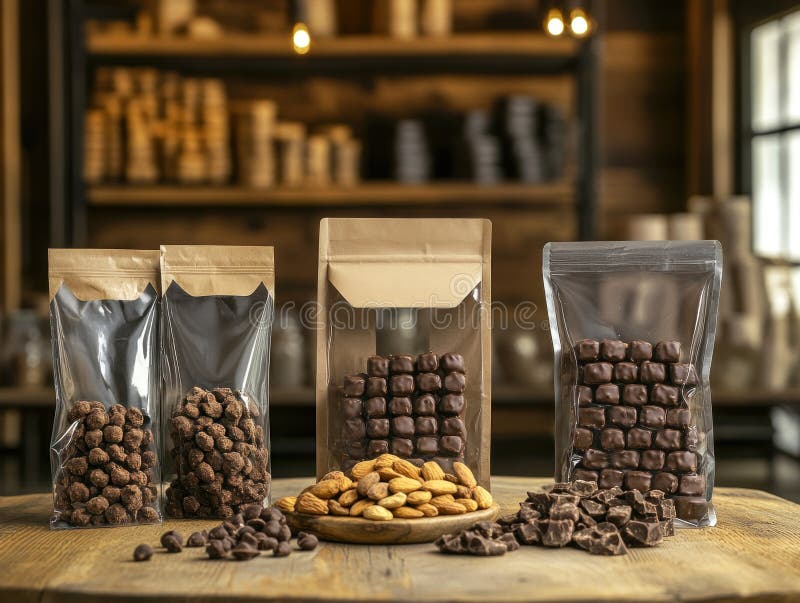 Gourmet Chocolate and Nut Assortment Display in Rustic Setting for ...