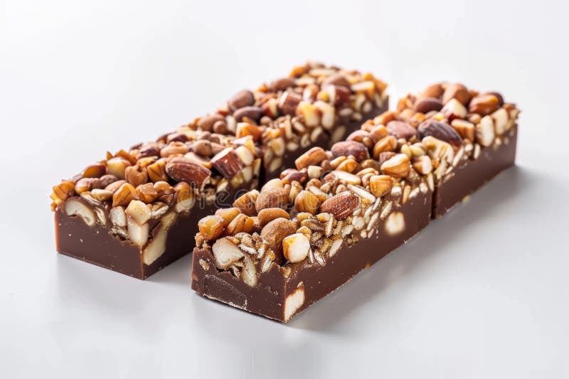 Gourmet Chocolate Nut Bars on White Surface Stock Image - Image of milk ...