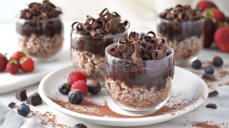 Gourmet Chocolate Rice Pudding Dessert with Fresh Berries Stock Photo ...