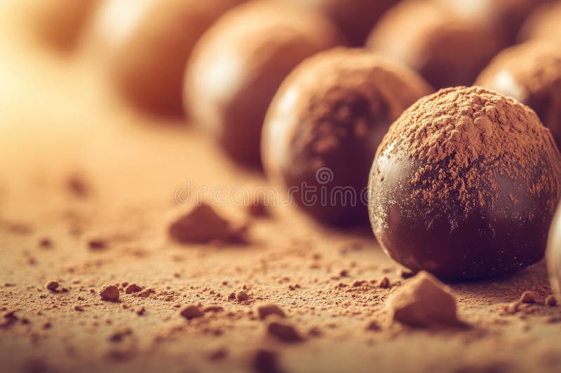 Gourmet Chocolate Truffles with Cocoa Powder Dusting in Warm Lighting ...