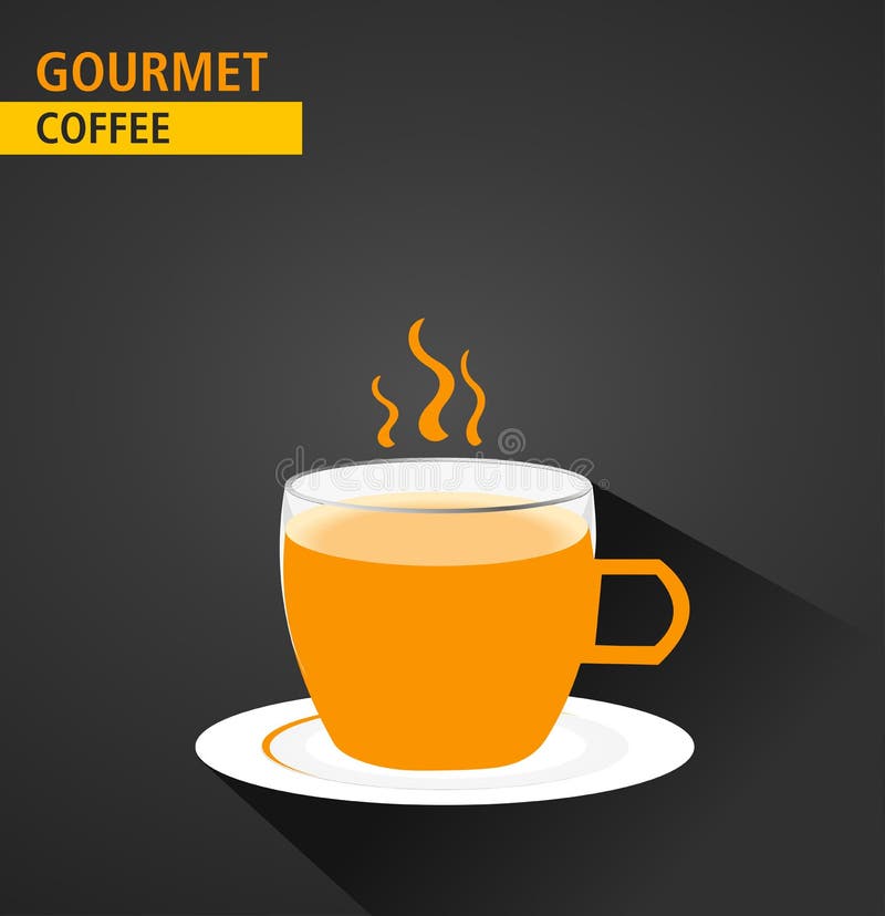 Gourmet Coffee,coffee Cup Label Concept Menu , Flat Design with Long ...