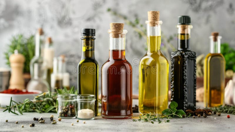 Gourmet Cooking Oils and Spices on Elegant Kitchen Counter Stock Photo ...