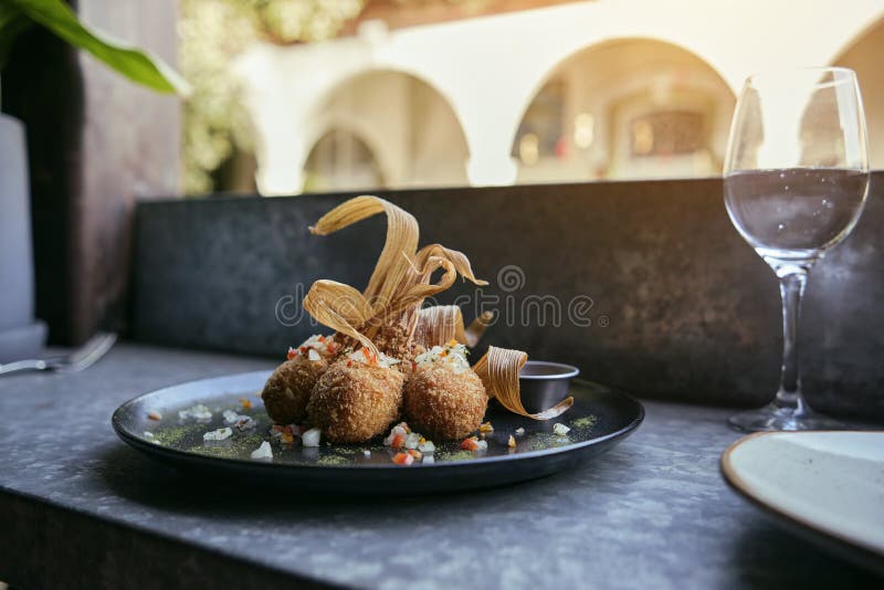 Gourmet Corn Croquettes, Delicious Peruvian Corn Balls, Selective Focus ...