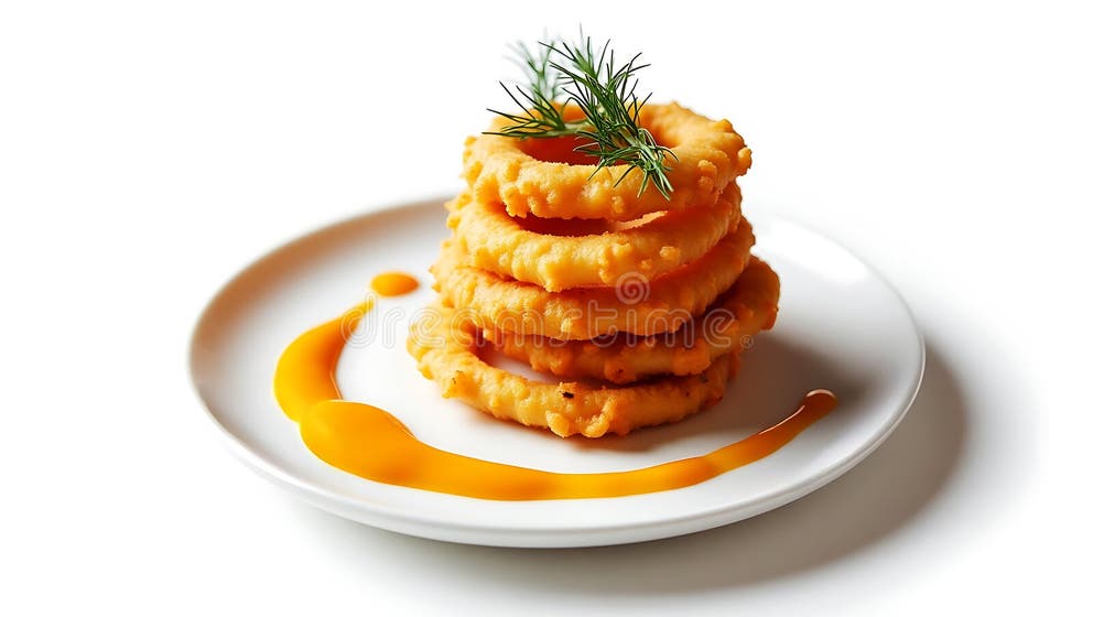 Gourmet Crispy Onion Rings Stack with Herb Garnish Stock Illustration ...