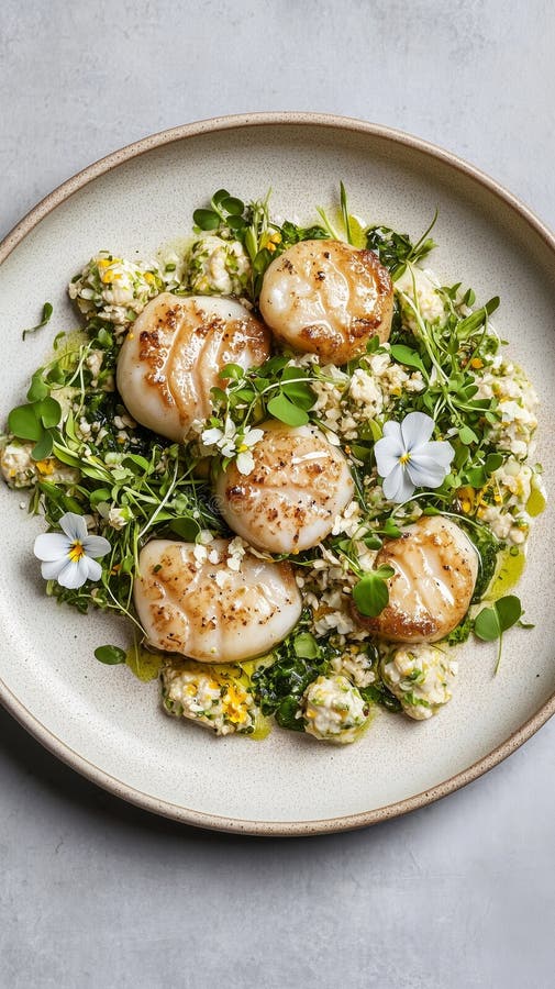 Gourmet Delight: Elegantly Plated Seared Scallops with Microgreens ...