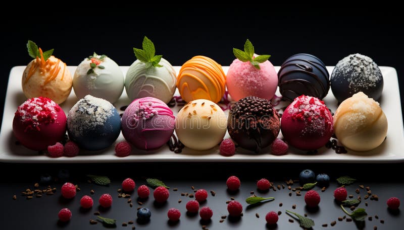 Gourmet Dessert Chocolate Ball, Raspberry Macaroon, Blueberry ...