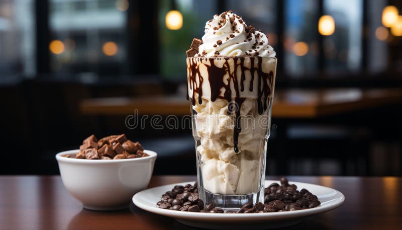 Gourmet Dessert Creamy Ice Cream on Wooden Table Generated by AI Stock ...