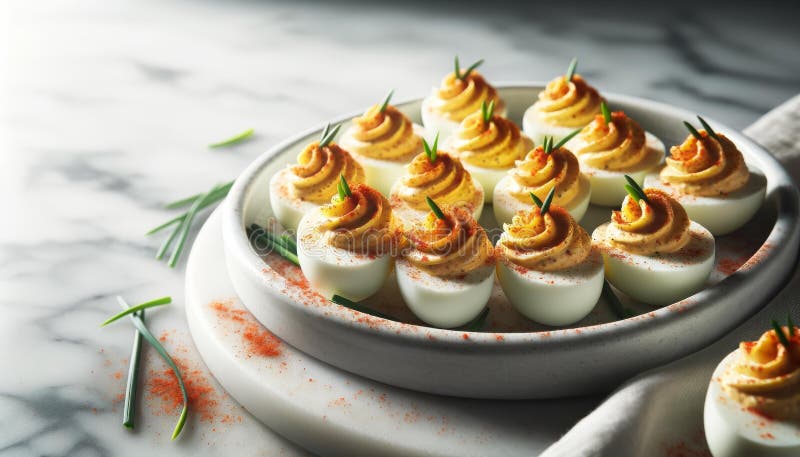 Gourmet Deviled Eggs on Elegant Plate, Culinary Presentation Stock ...