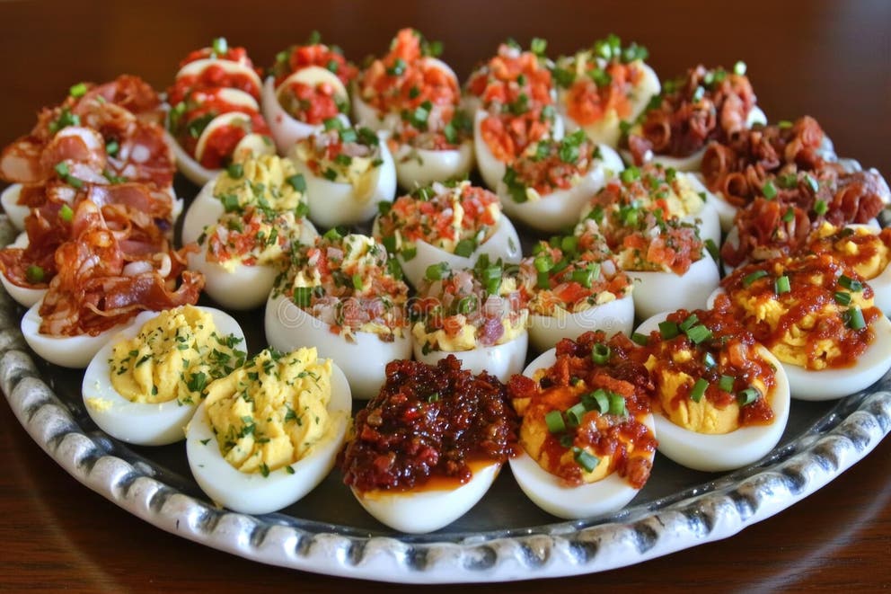 Gourmet Deviled Eggs Platter with Diverse Toppings for Appetizer Ideas ...