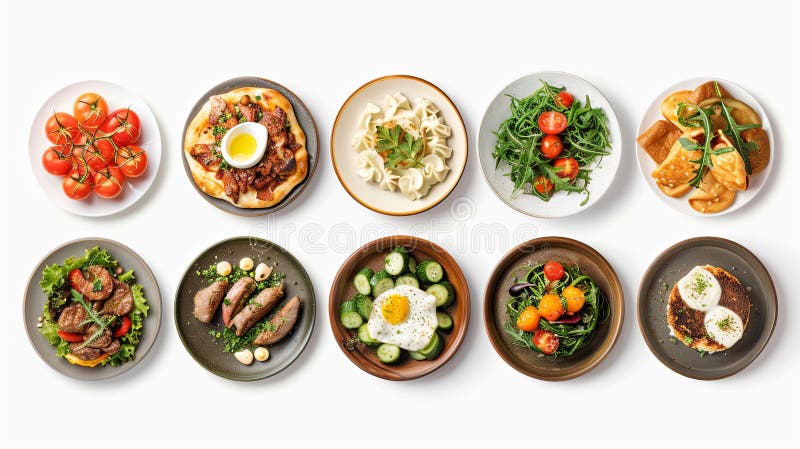 Gourmet Different Dishes in Plates on White Table from Restaurant Stock ...