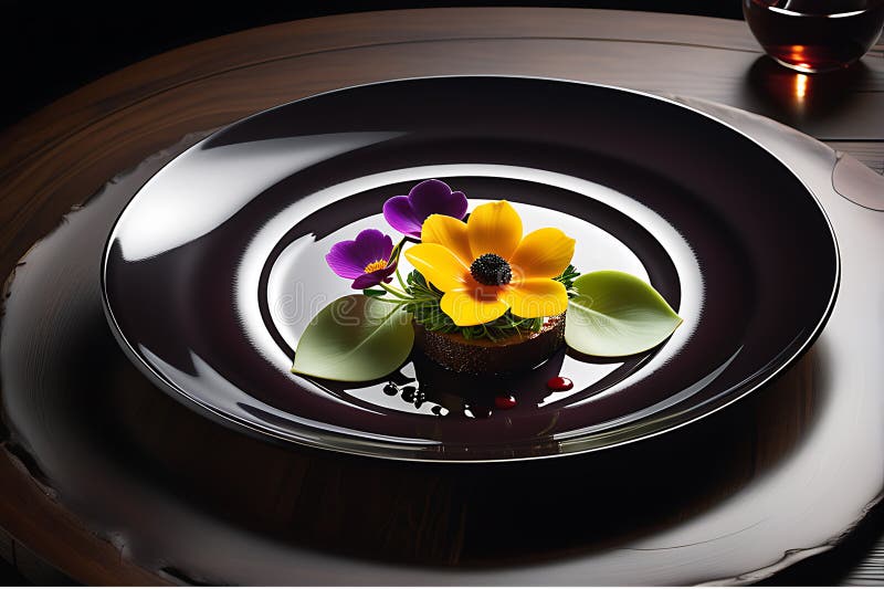 Gourmet Dish Elegantly Presented on a Fine Dining Plate, Centered on a ...