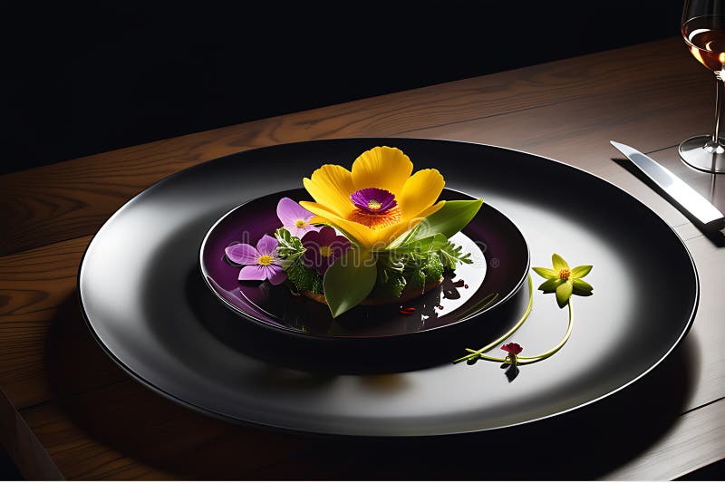 Gourmet Dish Elegantly Presented on a Fine Dining Plate, Centered on a ...