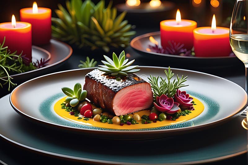 Gourmet Dish Elegantly Presented on Fine Dining Tableware - Gastronomic ...