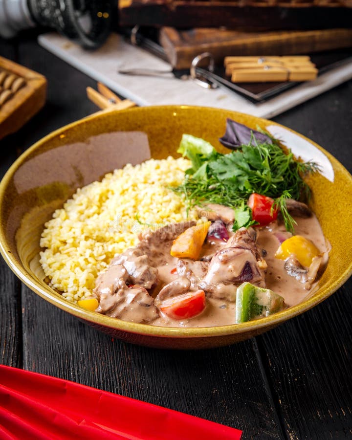 Gourmet Dish Rice with Stewed Beef and Vegetables Stock Image - Image ...
