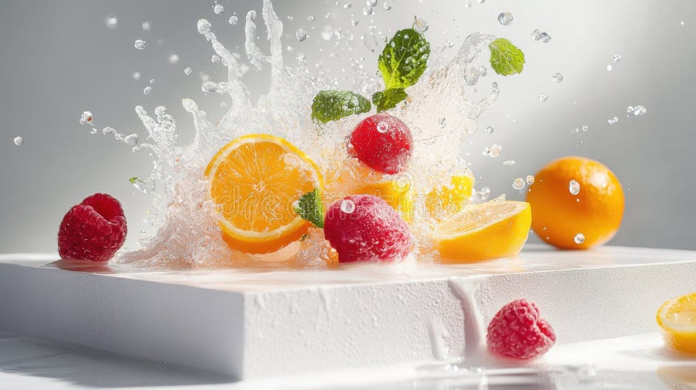 Gourmet Display Featuring Dynamic Freezing Fruit Scene Effects ...