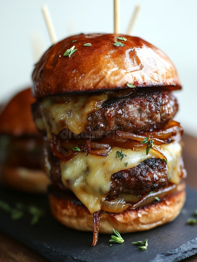 Gourmet Double Cheeseburger Melted Cheese Herbs Stock Photos - Free ...