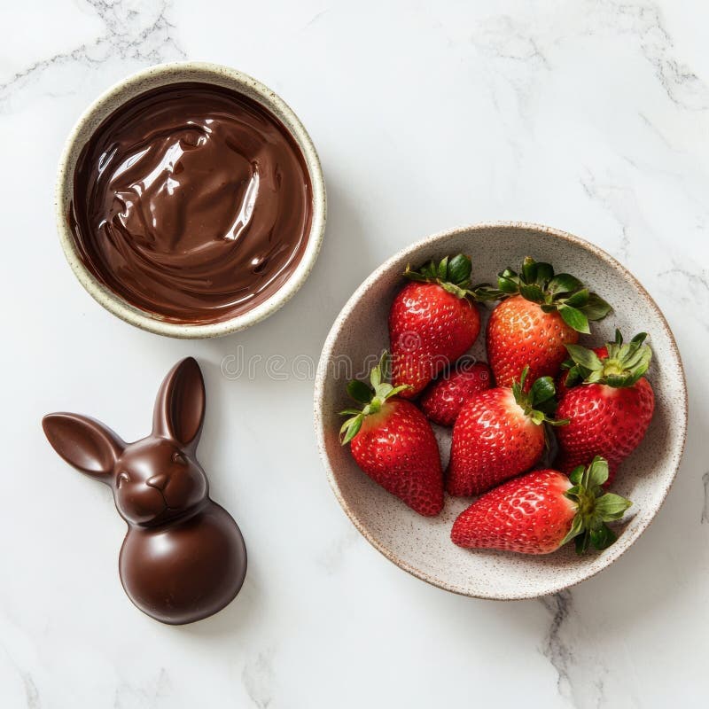 Gourmet Easter Scene with Chocolate Bunny, Glossy Textures, and Fresh ...