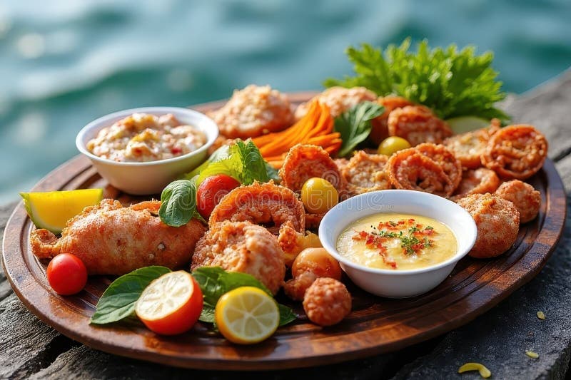 Gourmet Feasting by the Seashore Stock Illustration - Illustration of ...