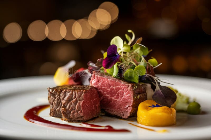 Gourmet Fine Dining Wagyu Beef with Elegant Plating Stock Illustration - Illustration of produce ...