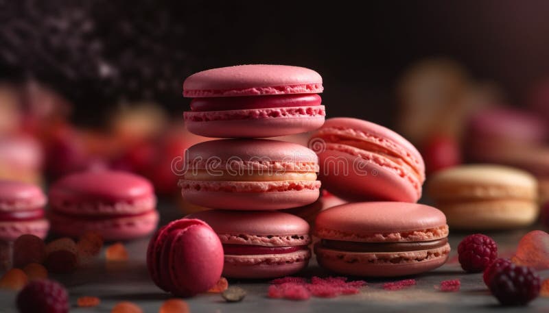 A Gourmet French Macaroon Stack, a Sweet Indulgence on Wood Generated ...