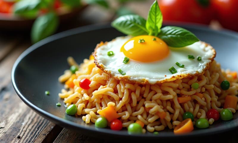 Gourmet Fried Rice Dish Sunny Side Up Egg Stock Illustration ...