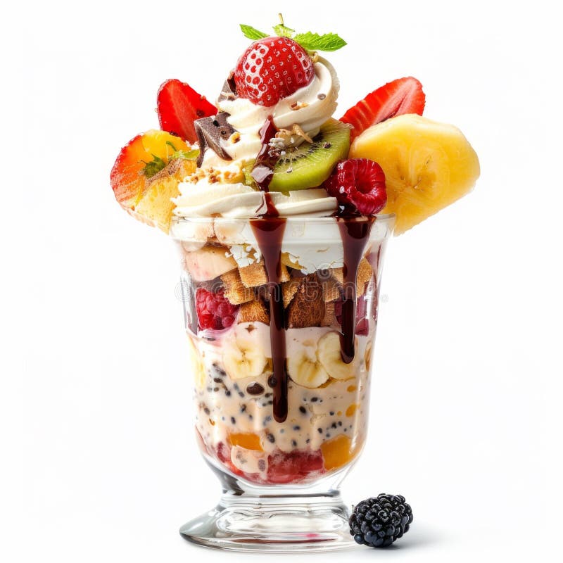Gourmet Fruit Sundae with Chocolate Drizzle. Generative Ai Stock ...