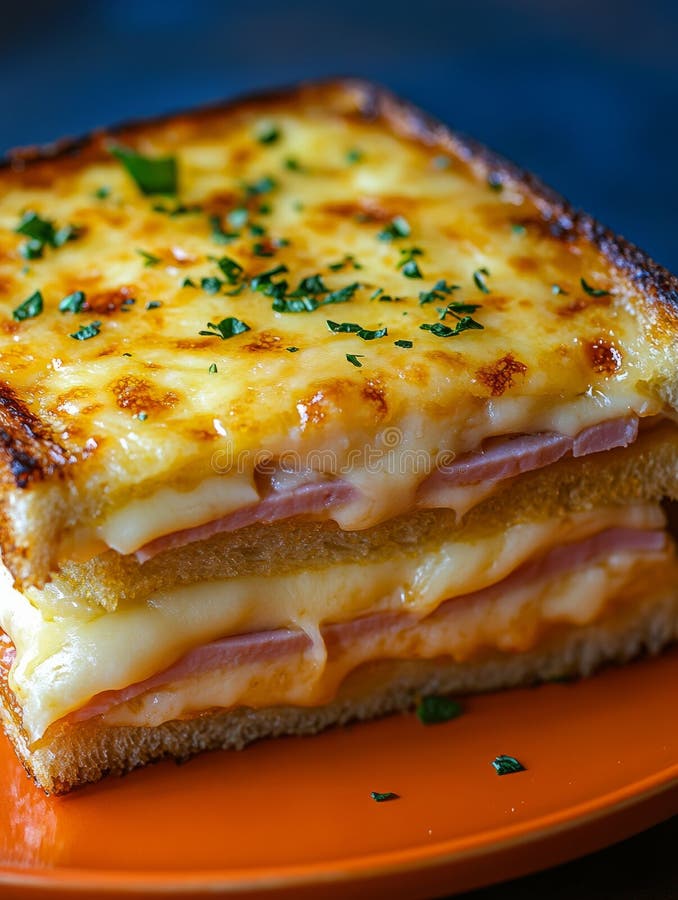 Gourmet Ham and Cheese Sandwich with Melted Cheese. Stock Photo - Image ...