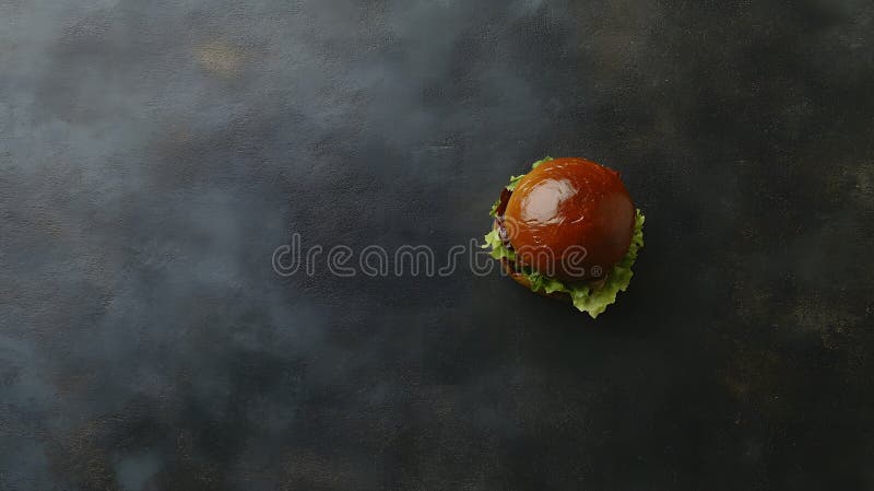 Gourmet Hamburger with Lettuce on Dark Rustic Background Top View Stock ...
